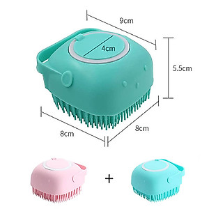 Bath Brush Scrubber Soft Silicone Pet Shower Grooming Shampoo Massage Dispenser For Short Long Haired Dogs And Cats (Blue+Pink)