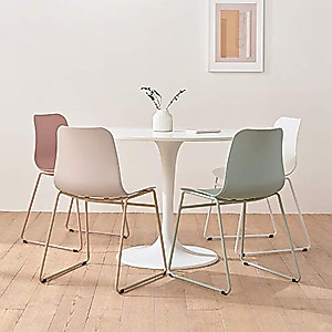 Roomnhome】 Durable Modern Pastel Tone self-Assembly Plastic seat and Steel Frame Kitchen, Dining, Bedroom Side Chair Set of 4 (Light Pink)