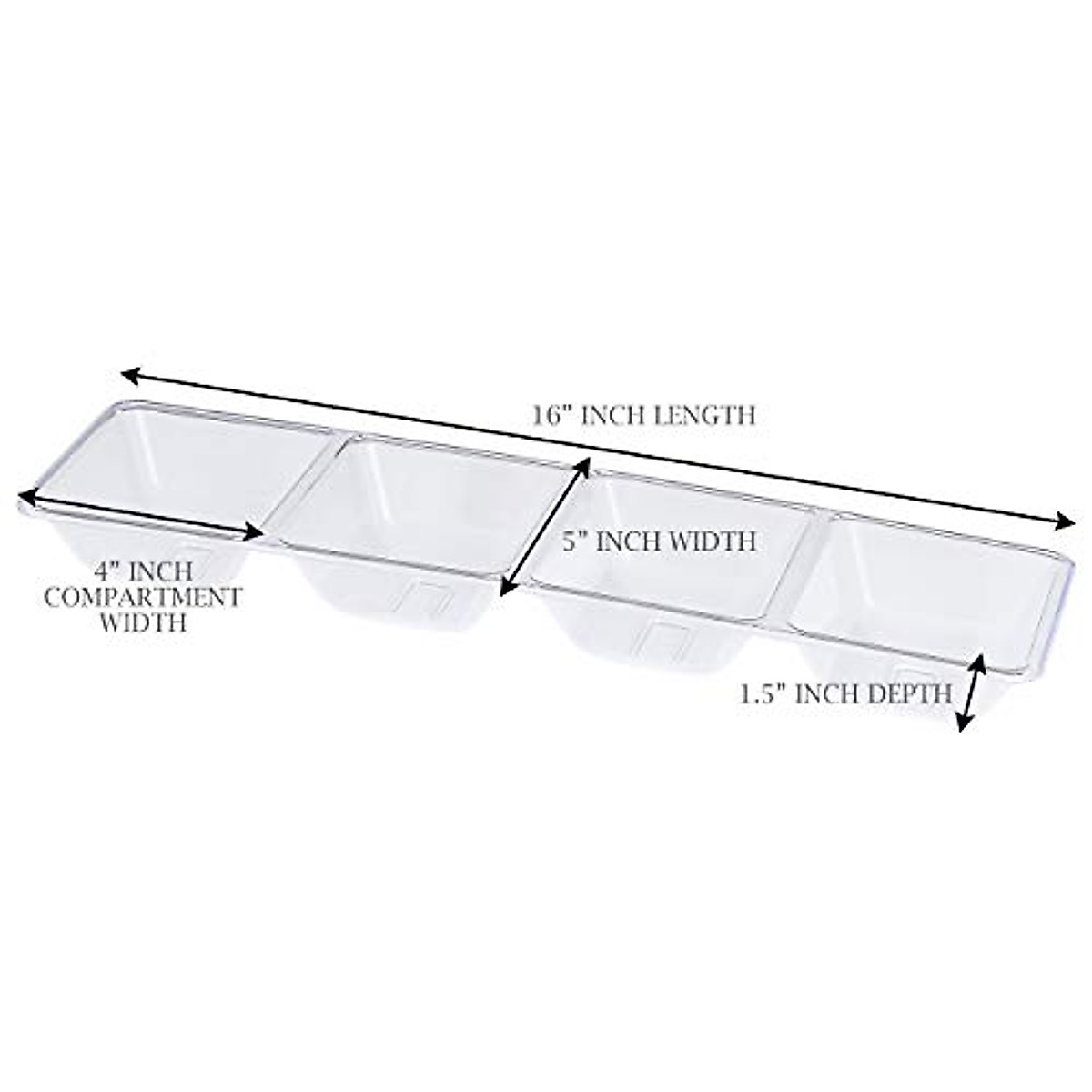 Plasticpro 4 Sectional Rectangle Plastic Disposable Serving Tray/Platter 5 X 16 Clear Pack of 2