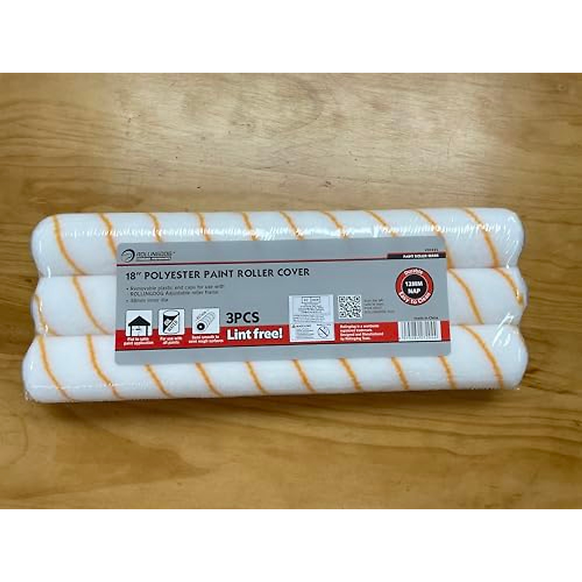 ROLLINGDOG 18" Paint Roller Covers - Large Paint Roller Sleeves for Ceiling,Wall,Floor,Decks Painting (Pack of 3,Polyester)