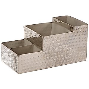 American Metalcraft HMBAR9 Hammered Stainless Steel Coffee Caddy, 4 Compartments, 8" x 4", Silver