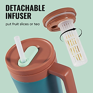 Fijinhom 40 oz Tumbler with Handle and Straw, Triple Layer Insulated Stainless Steel Water Bottle with Infuser, Travel Tumbler Fit Most Cupholder, Gifts for Women & Men, Lake Blue