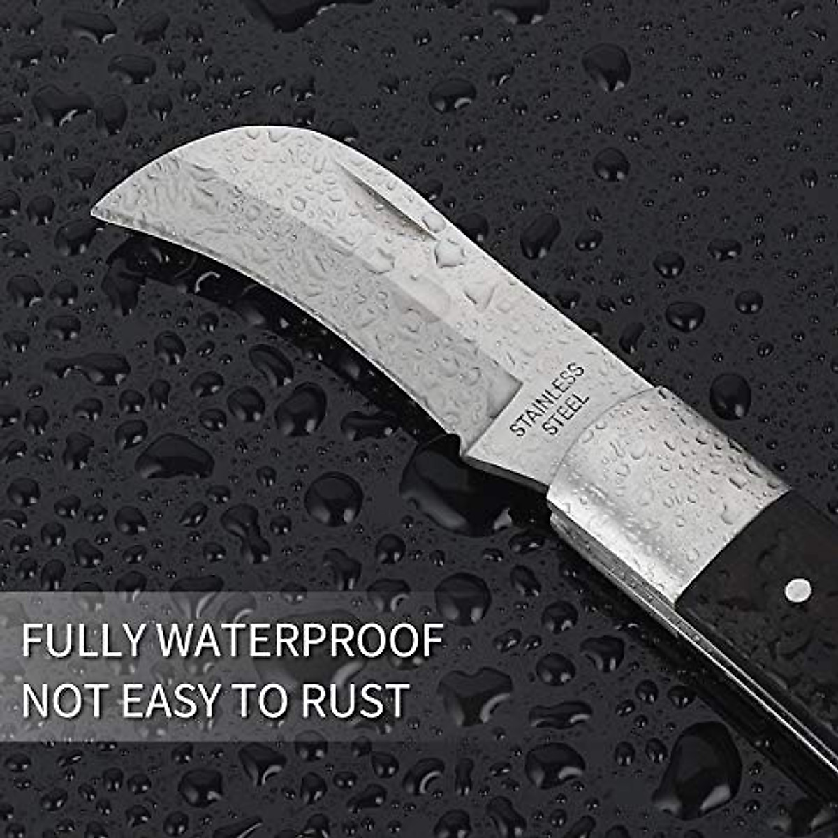 Linsen-outdoor Black Handle Pruning Knife,Grafting Knife, Stainless Steel Garden Budding Knife, Folding Pocket Knife for Grafting Multi Cutting Tool, Weed Bushes Branches Mushroom Diggig Knife