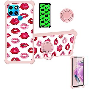 jioeuinly Case for Infinix Smart 6 Case Compatible with Infinix Smart 6 Phone Case Cover [with Tempered Glass Screen Protector][Ring Support][Luminous Effect] YGF-HC