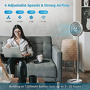 CooCoCo 10" Foldable Portable Fan, 7200mAh Battery Operated Rechargeable Fan, Height Adjustable Oscillating Fan with Remote Control Standing Fan for Bedroom,Cordless Quiet Travel Fan, Home, Office