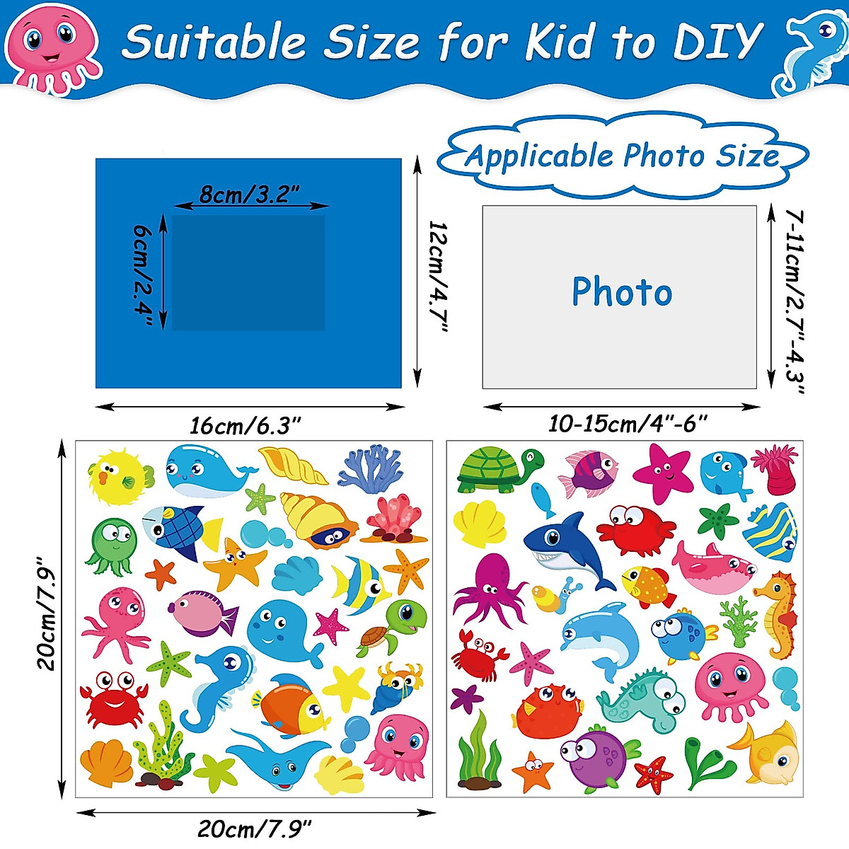 chiazllta 30 Pcs Summer Under The Sea Craft Kits for Kids Preschool Ocean Animal DIY Picture Frame Crafts Kindergarten Back to School Activities Game Classroom Bulletin Board Decorations