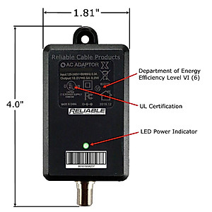 Reliable Cable Power Supply, High Efficiency OEM Replacement Wall Mount Adapter for CATV Drop Amplifiers 18V 500mA (0.5A) with F-Type Connection, DoE Level VI Rated