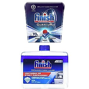 Finish Quantum Infinity Shine - 70 Count Dishwasher Detergent + Finish Dishwasher Cleaner - Liquid Fresh 4 x 8.45 oz.