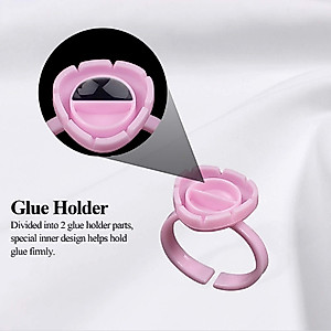 Fenshine 100 PCS Lash Glue Holder Glue Ring Cups Lash Extension Volume Lashes Quick Blossom Cups for Eyelash Extension Supply, 2 Methods of Use (Pink)