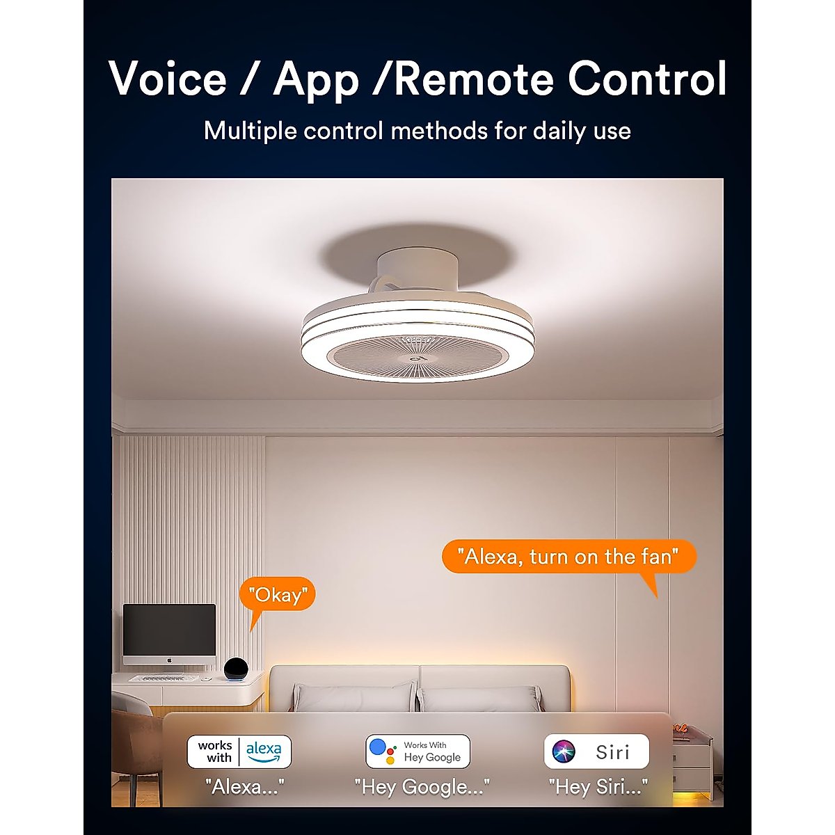 Lumary Smart WiFi & Bluetooth Ceiling Fan with RGBAI Light, 18 Inch, 6 Speeds, Reversible - Compatible with Alexa, Google Assistant, Remote Control