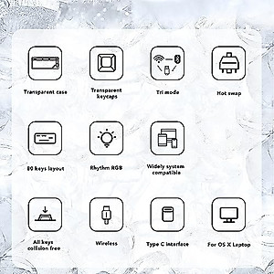 Acogedor 80 Keys Mechanical Gaming Keyboard with Transparent Case, Type C Wired, for Bluetooth and 2.4GHz Wireless Connection, Gasket Structure, for Win, for OS X, for iOS, for Android