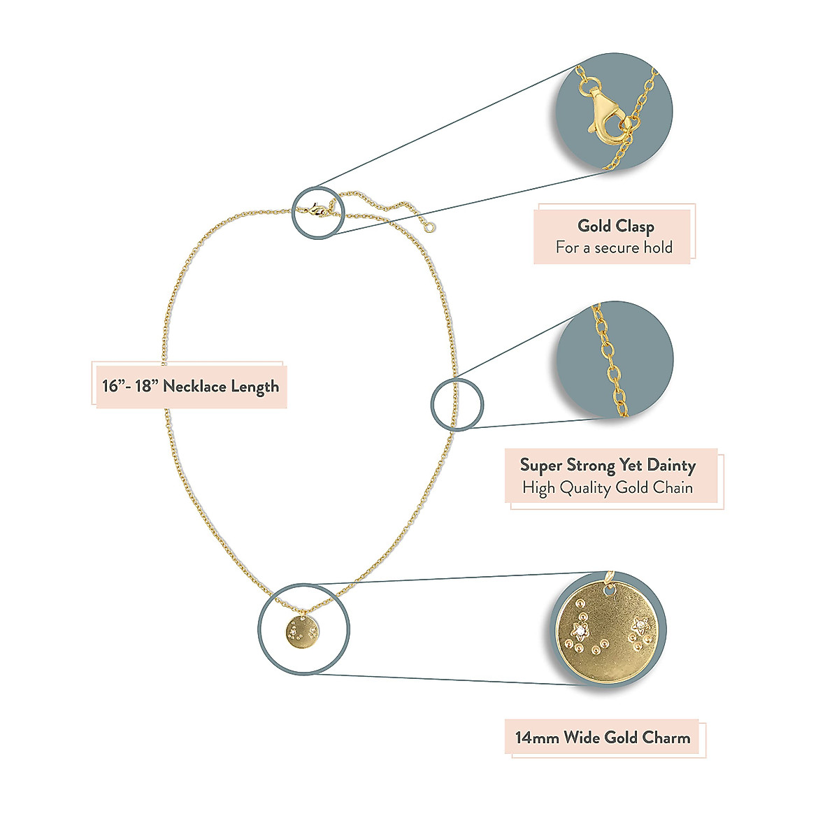 Lucky Feather Pisces Zodiac Sign Constellation Pendant Necklace for Women, 14K Gold-Dipped with Adjustable 16” – 18” Chain