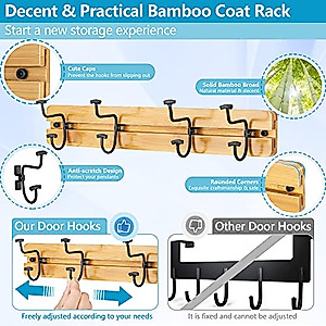 ETECHMART Over The Door Hooks Organizer, Door Hanger with 3 Mesh Baskets & Bamboo Coat Rack, Heavy Duty Towel Rack for Bathroom Kitchen Hanging Clothes Hats, Heavy Duty Back of Door Storage, Bamboo