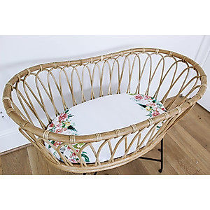 NODNAL CO. Pink Floral Bassinet Fitted Sheet - 100% Cotton for Baby Girl - Peony and Eucalyptus Flowers Universal Fitted Cover Sheets (Pink Floral Border)