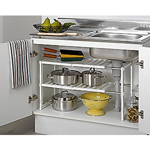 COELO Under Sink Organizer 2-Tier Expandable Shelf Kitchen Bathroom Cabinet Multi-purose Storage Standing Rack, White