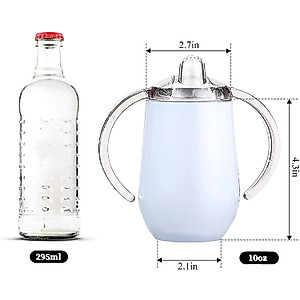 Stainless Steel Straw Sippy Cup with Handles & Silicone Lids,10 oz BPA Free Double Wall Vacuum Insulated Sippy Cup Mug Tumbler Toddler Straw Cups for boys and girls Non-Spill Sippy Cups (White)