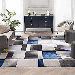 Well Woven Lane Blue Modern Geometric Boxes & Squares Pattern Area Rug 8x10 (7'10" x 10'6")