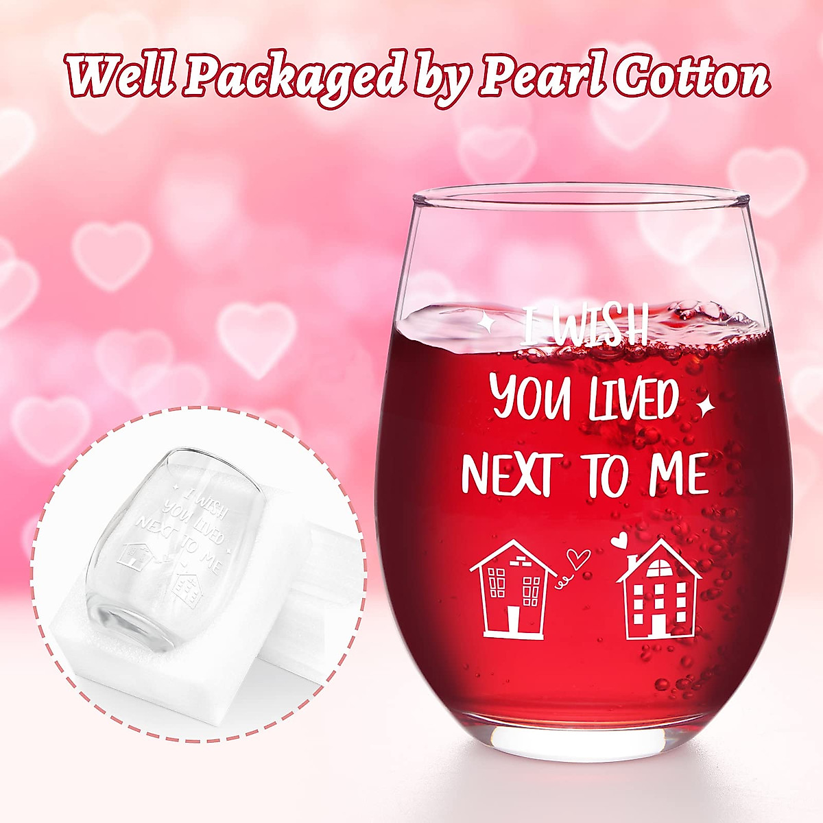 Modwnfy Friendship Gifts for Women Friends, I Wish You Lived Next To Me Stemless Wine Glass Gifts for Friend Best Friend Bestie Sisters, Long Distance Friendship Gifts for Birthday Christmas 17 Oz
