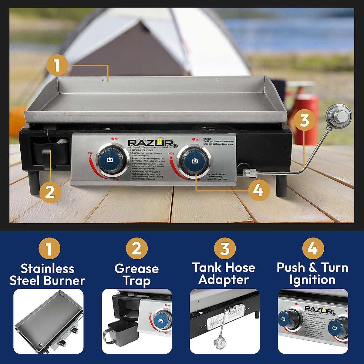 Razor Universal Rolling Prep Cart with Shelves and Storage Drawer for Portable Outdoor Griddle and Grills, Accessory Only, Black