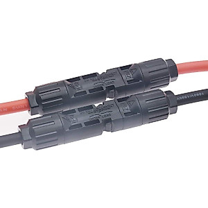 1 Pair Black + Red 10AWG(6mm²) Solar Panel Extension Cable Wire Connector Solar Adaptor Cable with Female and Male Connectors (1 FT)