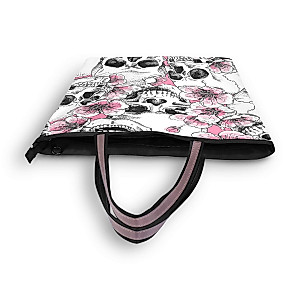 QMXO Sugar Skull Floral Flowers Pink Handbags and Purse for Women Tote Bag Large Capacity Top Handle Shopper Shoulder Bag