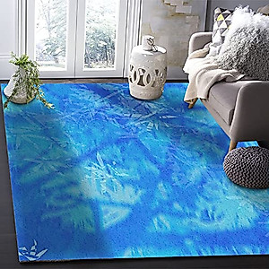 Area Rugs for Living Room, 4' x 6' Blue Tree Shadow Plush Microfiber Throw Carpet, Mottled Modern Abstract Art Aesthetics Bedroom Floor Mat Kitchen Runner Non Slip Bathroom Rug