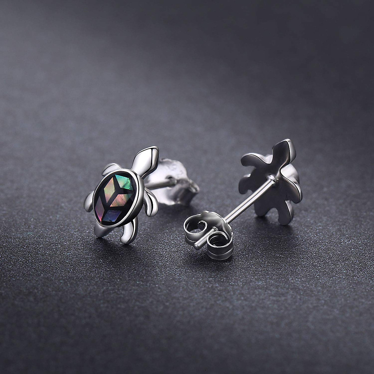 Cuoka Sea Turtle Earrings 925 Sterling Silver Abalone Shell Sea Turtle Stud Earrings,Hawaiian Ocean Beach Turtle Earrings Jewelry for Women Turtle Lovers