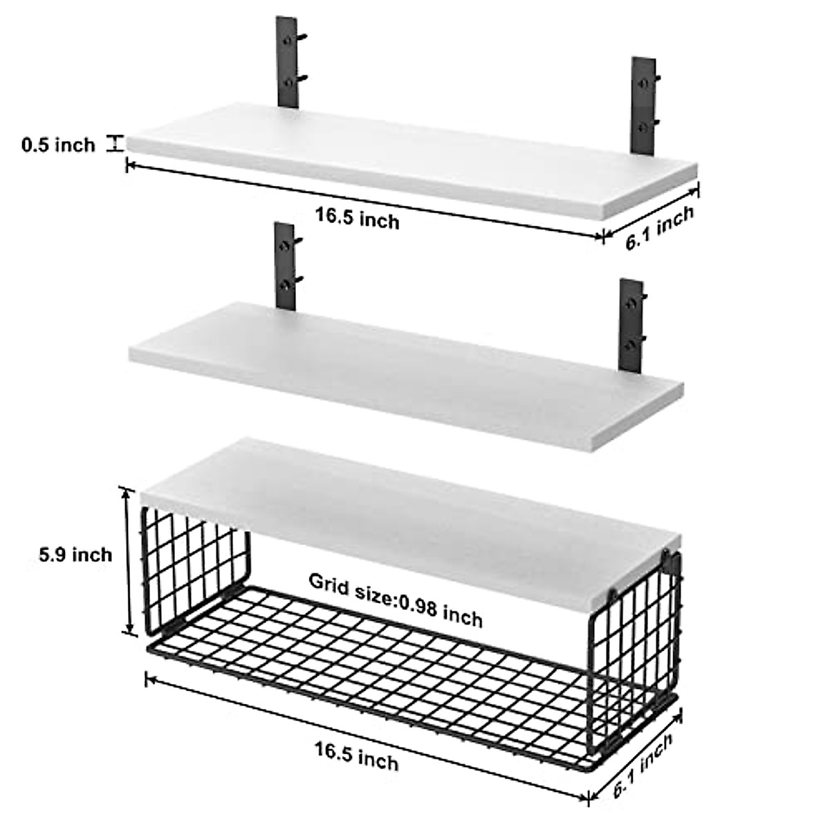 BORISI Floating Shelves Wall Mounted, Wood Bathroom Shelves Over Toilet with Paper Storage Basket, Rustic Farmhouse Wall Shelves for Wall Decor, Bedroom, Living Room, Kitchen,Pantry