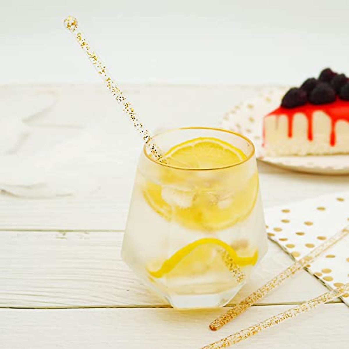 hapray 50-PCS Gold Glitter Plastic Swizzle Sticks, Crystal Cake Pops, Cocktail Coffee Drink Stirrers, Lolipop Stick, 7.24 Inch