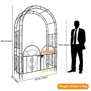 Stonehomy 84in High Metal Garden Arbor with Gate, Heavy Duty Wide Garden Arch, Metal Arch Trellis with Gate for Climbing Plant, Wedding, Outdoor Patio Décor, Black(84"x52.4"x19")