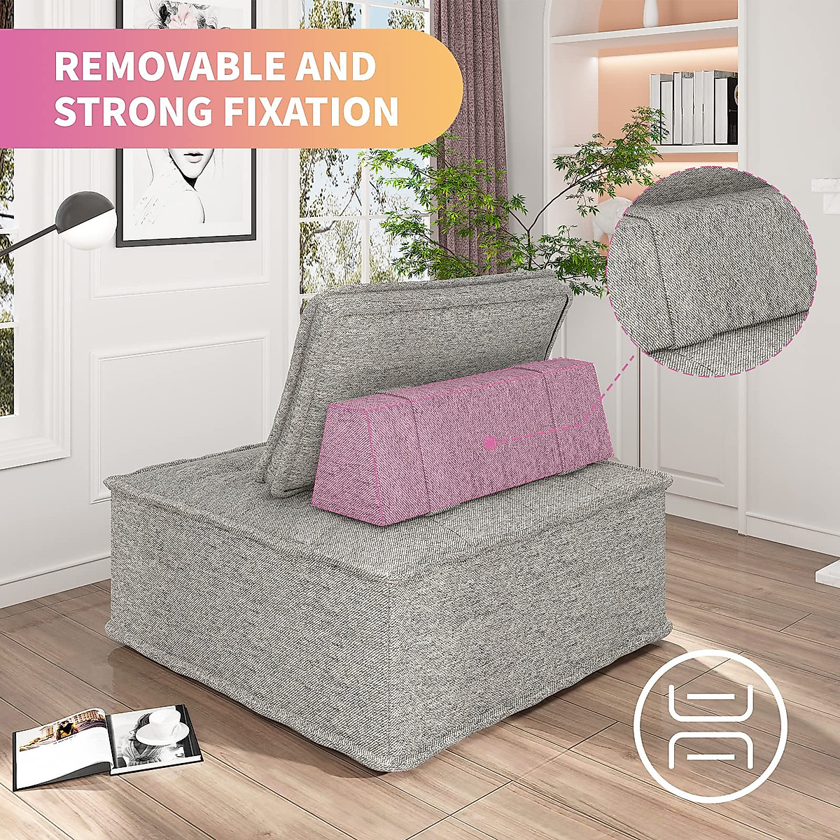 Mixoy Modular Sectional Sofa, Couch for Living Room Office Apartment Resting, 1 PCS DIY Combination Oversized Sleeper Sofa Bed, Comfy Floor Couch | Light Grey