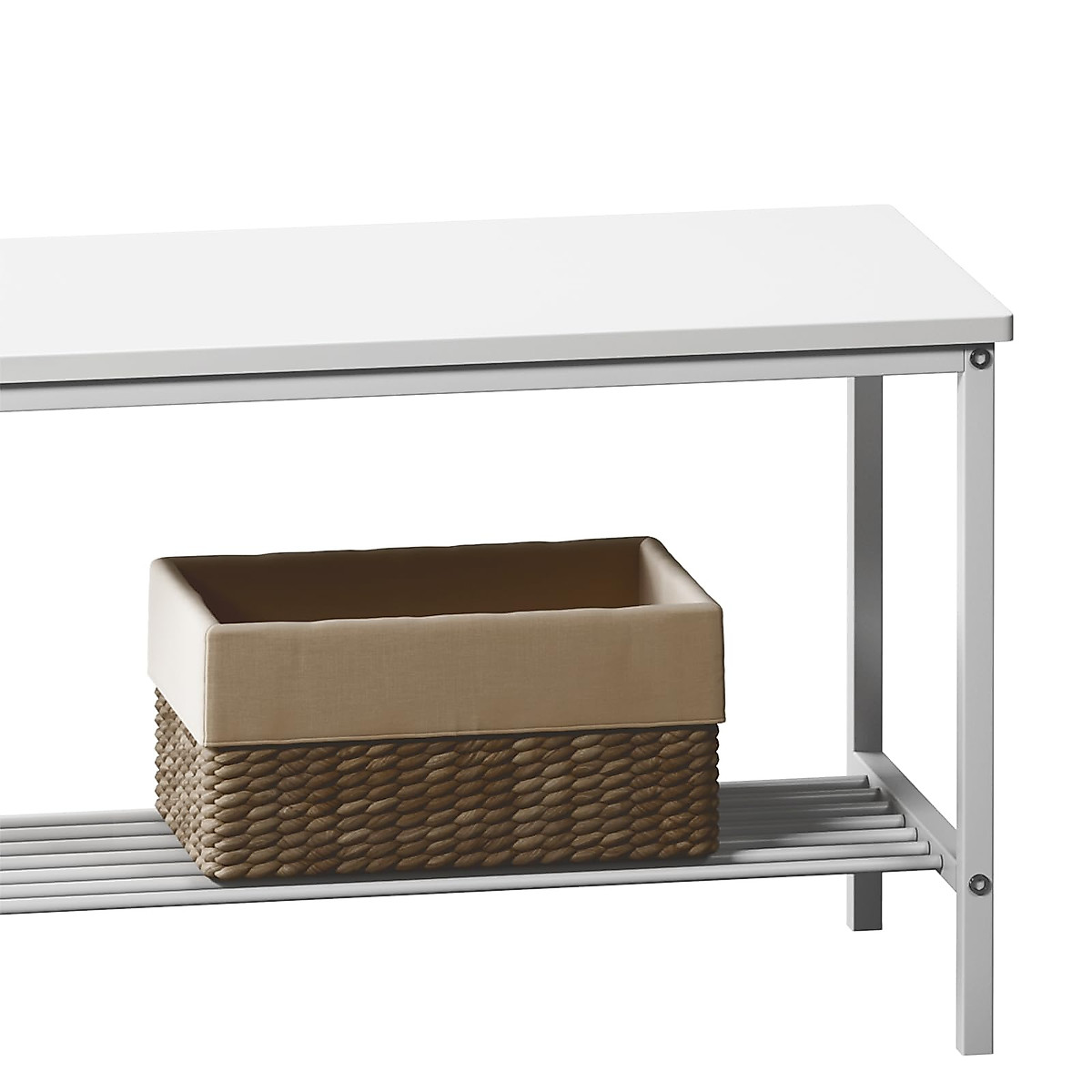 soges 4 Person Dining Table Set,43.3 inch Kitchen Table Set for 4,2 Chairs with Backrest,2-Person Bench with Storage, White Rack,Nesting Furniture Set for Dining Room and Restaurant, White