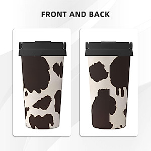 Insulated Coffee Mug Cow Fur Print 17oz Double Wall Vacuum Stainless Steel Tumbler With Leak-Proof Lid And Handle, Cute Travel Thermos Mug For Cold Hot Drinks