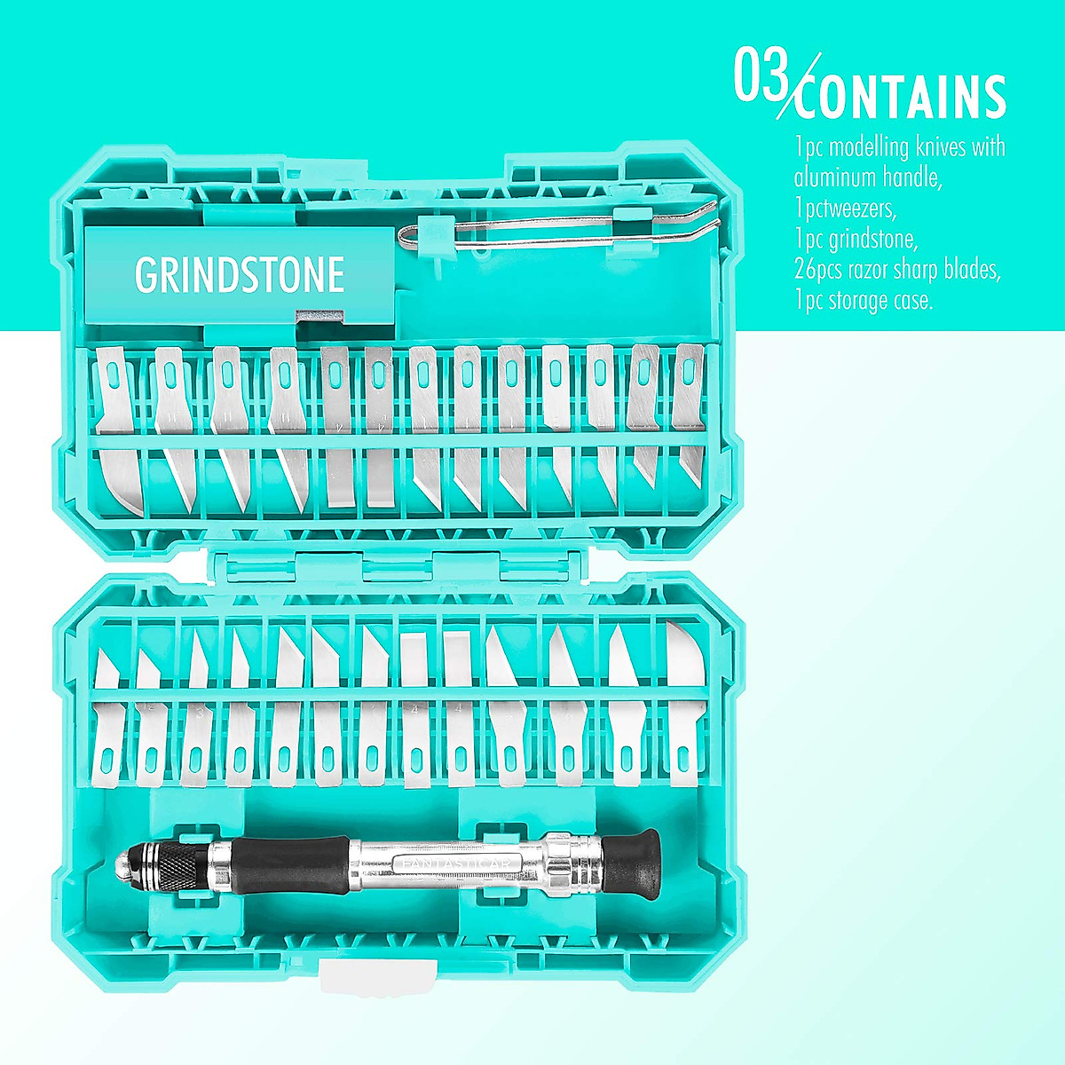 FantastiCAR 29pcs Craft Knife, Precision Cutter Hobby Knife Blades Set for Art Work, Scrapbooking, Stencil, Architecture Modeling, Wood Leather Working (Aqua Blue)