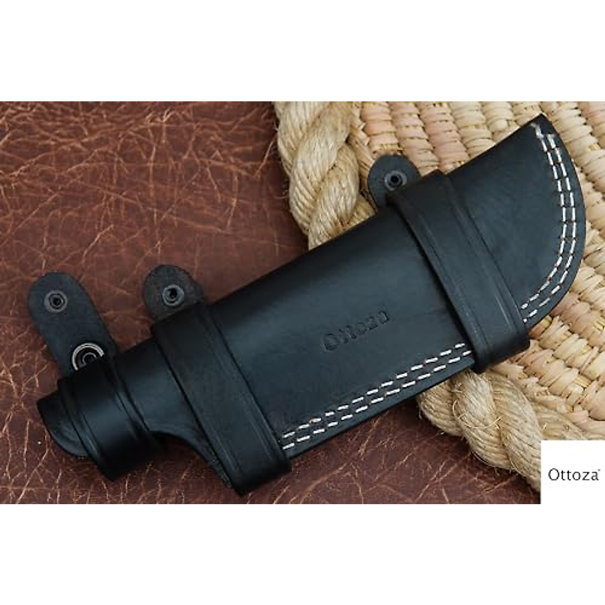 Ottoza Handmade Leather Knife Sheath RIGHT HAND Bushcraft Knife Sheath - Hunting Knife Sheath - Survival Knife Sheath - Fixed Blade Knife Sheath Horizontal Carry Black TOP GRAIN LEATHER No:158