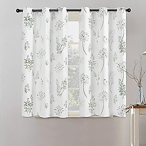 XTMYI Short Bathroom Curtains for Small Window,80% Blackout Watercolor Eucalyptus Wildflowers Boho Curtains for Kitchen Nursery,45 Inch Length,Sage Green and Grey