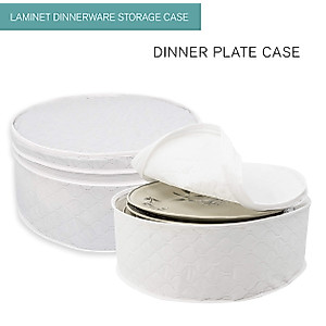 LAMINET 4 Piece Quilted Plate Storage Set - Holds Up to 48 Plates with Padded Inserts - WHITE