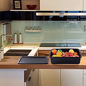 Ucake 3-Pack Plastic Bus Box with Lid, Commercial Bus Tubs, 13 L, Black