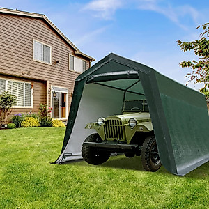 ERGOMASTER 8 Ft x 14 Ft Outdoor Carport Patio Storage Shelter Metal Frame and Waterproof Ripstop Cover for Motorcycle and ATV Car