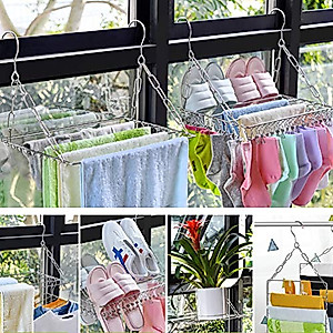 Cabilock Metal Coat Hanger Socks Drying Rack 36 Clips Stainless Steel Clothing Laundry Drying Hanger Underwear Bras Clip Drying Holder Balcony Clothes Hanger Organizer Dish Drying Rack Collapsible