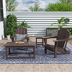 WestinTrends Malibu 3-Pieces Outdoor Table Set, Includes 1 Coffee Table and 2 Side Table, All Weather Poly Lumber Adirondack Patio Furniture Set, Dark Brown