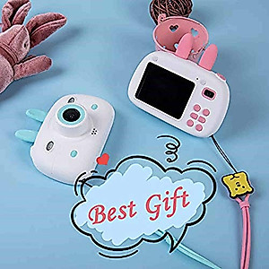 Gmlmes Kids Video Camera Digital Rabbit Camera for Girls Boys Toddlers 3-10 Year Old Birthday Gifts 1080P HD Shockproof Rechargeable Video Recorder Player with 2.4 Inch IPS Screen (Blue)