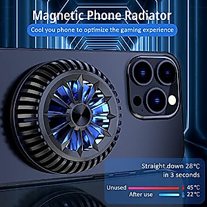 Phone Cooler Magnetic, Lecone Smartphone Radiator Cooling Fan for iPhone 13 and 12 Series Compatible with Magsafe RGB LED Light USB-C Power Cable Gaming Accessory