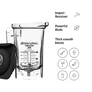 Blendtec 37 oz Twister Jar Commercial Grade, Spectacula Spatula and Mini Gripper Lid - Replacement Blender Jar Set for Shakes, Smoothies, and Thick Blends - 16 oz Blending Capacity