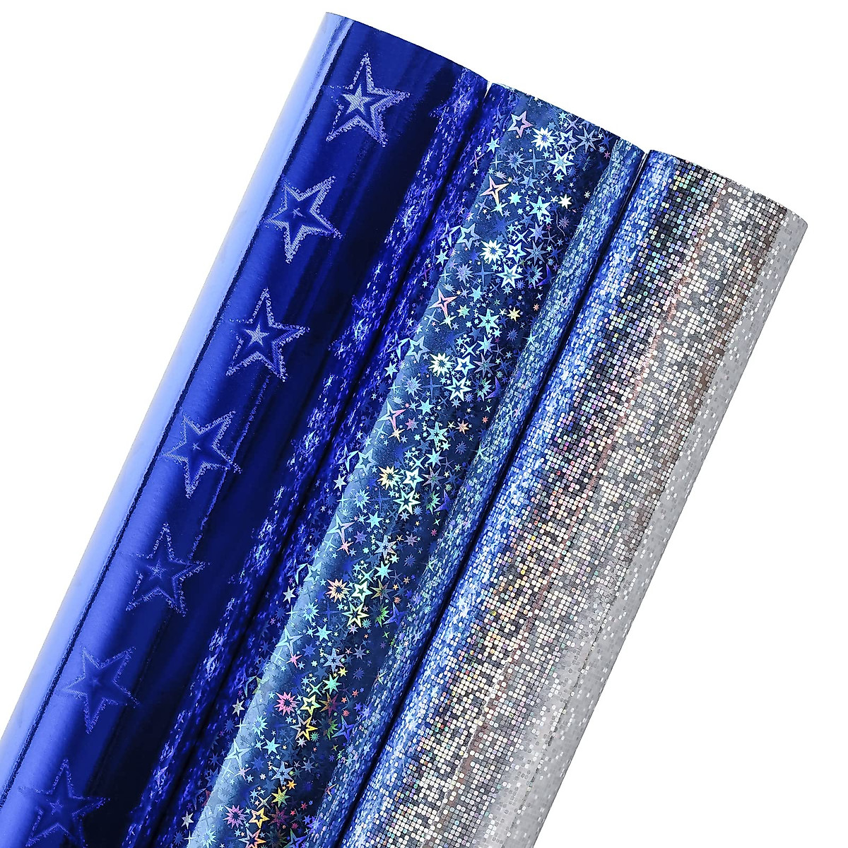 LeZakaa Holographic Foil Wrapping Paper - Mini Roll - Navy/Blue/Silvert for Birthday, Wedding Shower, Holiday - 17 x 120 inches - 3 Rolls (42.5 sq.ft.ttl.)