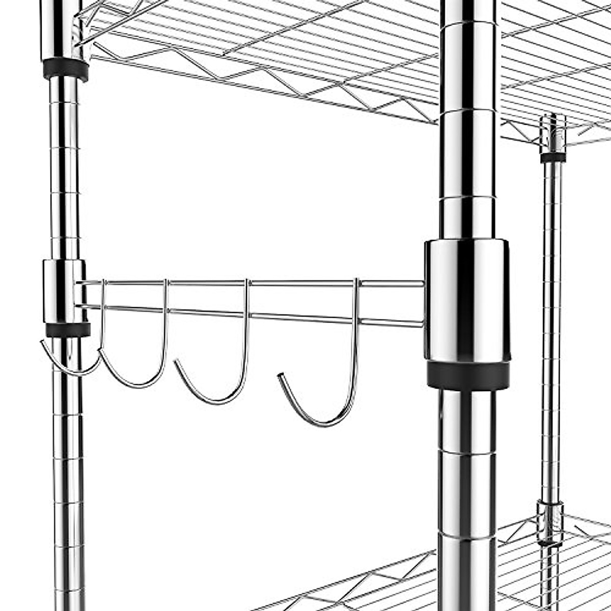 BATHWA 5-Tier Wire Shelving Unit on Wheels, Heavy Duty Rolling Shelving Rack, Chrome Shelves for Bathroom, Kitchen, Living Room