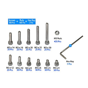 iexcell 1050 Pcs M3 x 4/6/8/10/12/16/20/25/30 Stainless Steel 304 Hex Socket Head Cap Screws Bolts Assortment and Nuts Kit