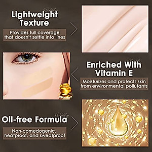 FOCALLURE PerfectBase Lasting Poreless Liquid Foundation, Medium to Full Coverage with Matte Finish, Covers Blemishes & Under-Eye Circles for All Skin Types, YL02 Cashmere