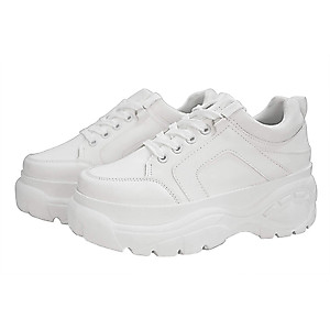 LUCKY STEP Women Chunky Platform Dad Colorblock White Neon Green Fuchsia Hologram Silver Casual Lace-Up Walking Sneakers(White, 7 B(M) US)