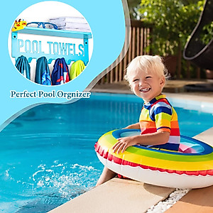 Tandefio Pool Towel Rack with Shelf Outdoor Wall Mounted Towel Holder 8 Hooks for Pool Bathroom Blue Metal Towel Hanger Towel Storage Indoor Outdoor for Robe, Towel, Coat, Swimsuit, Bag, Keys